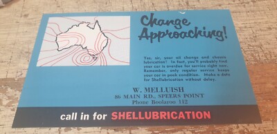 1956 SHELL OIL Co. POSTCARD from Speers Pt Garage NSW Change ...