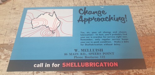 1956 SHELL OIL Co. POSTCARD from Speers Pt Garage NSW Change ...