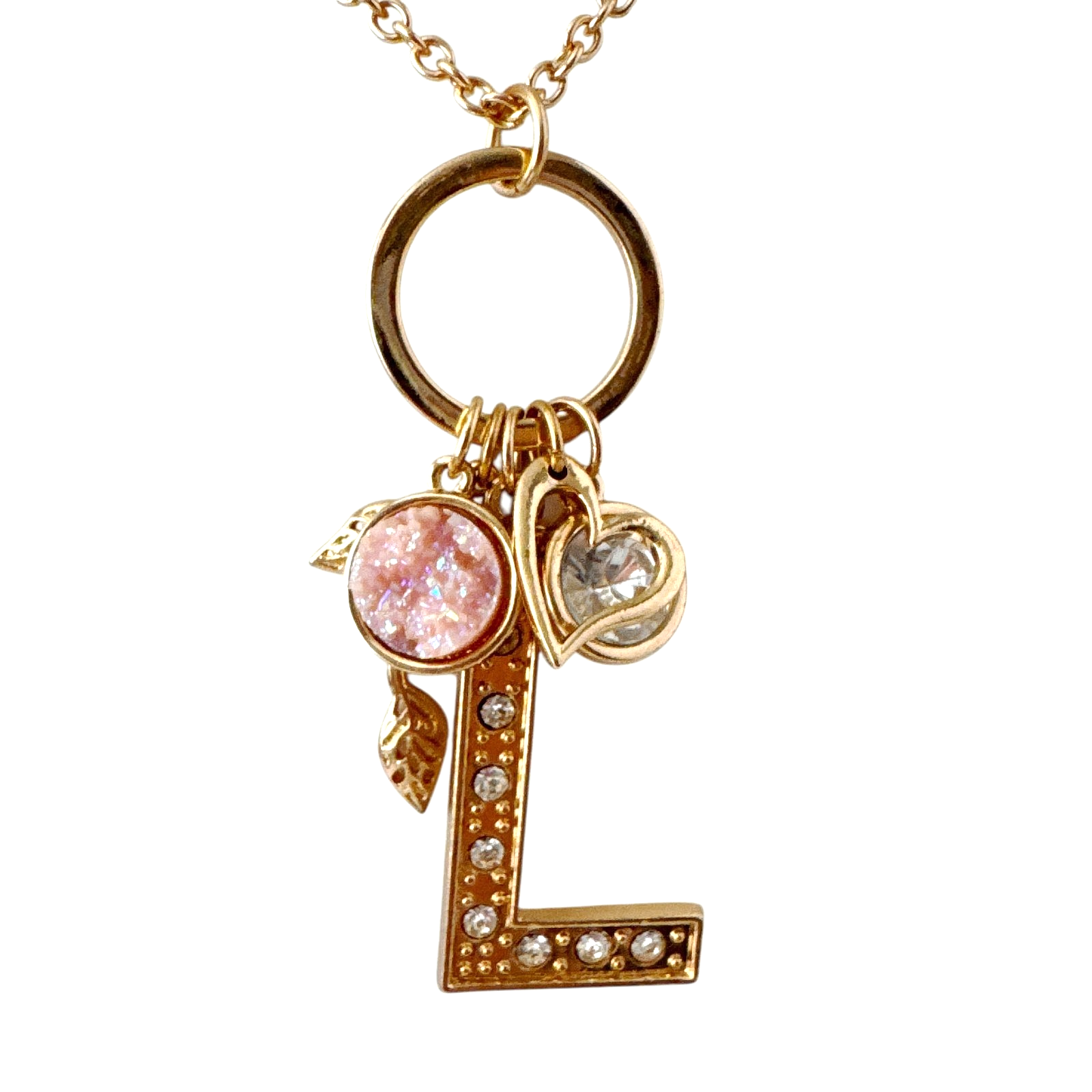 Pretty Letter L Initial Rhinestone Pendant Necklace w/ Extra Charms ...
