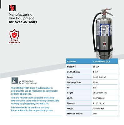 🤡🔥🧯WET CHEMICAL (CLASS K KITCHEN) PORTABLE FIRE EXTINGUISHER w/ 9/25 ...