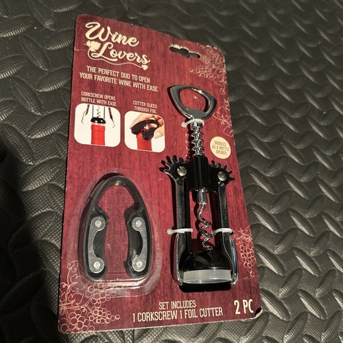 2-pc Wine Lovers Corkscrew & Foil Cutter with Bottle Opener Metal ...