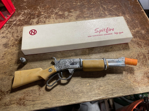 Vtg 50's Nichols Spitfire Cap Gun w/ Original Box Cartridge Loading Hip ...