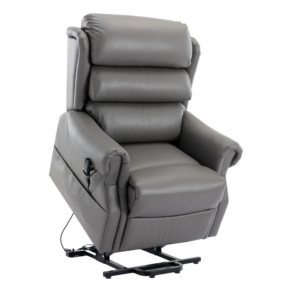 The Carlton Genuine Leather Riser Recliner in Grey - Dual Motor ...