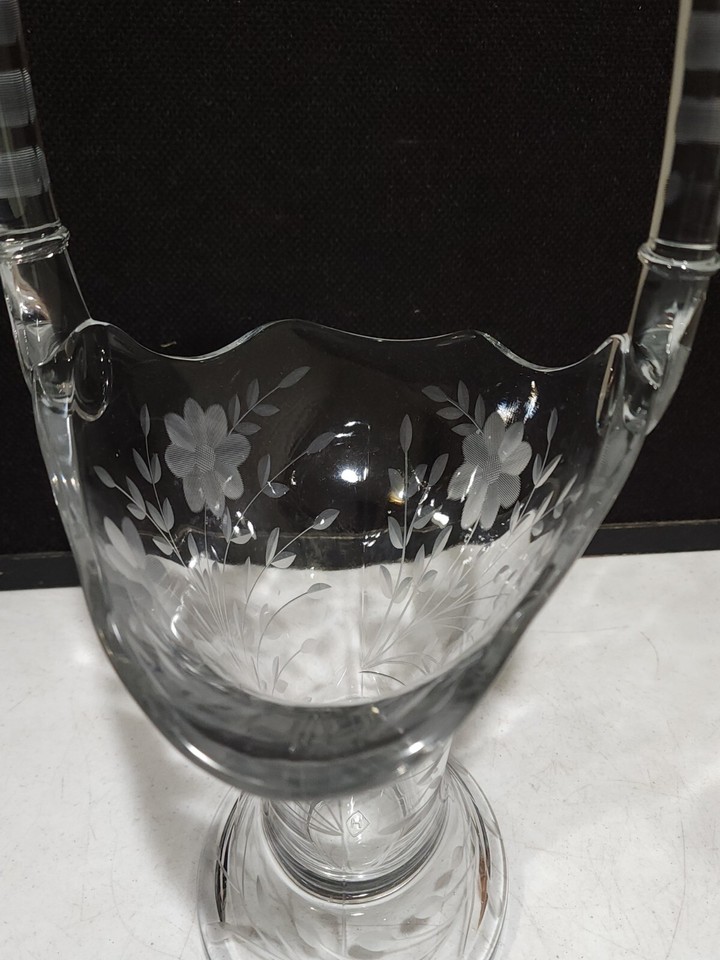 LARGE 15.5" HEISEY GLASS #463 BONNET BASKET VASE CUT FLORAL PATTERN | eBay