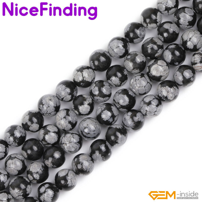 Natural Black Snowflake Obsidian Round Loose Gemstone Beads Jewelry ...