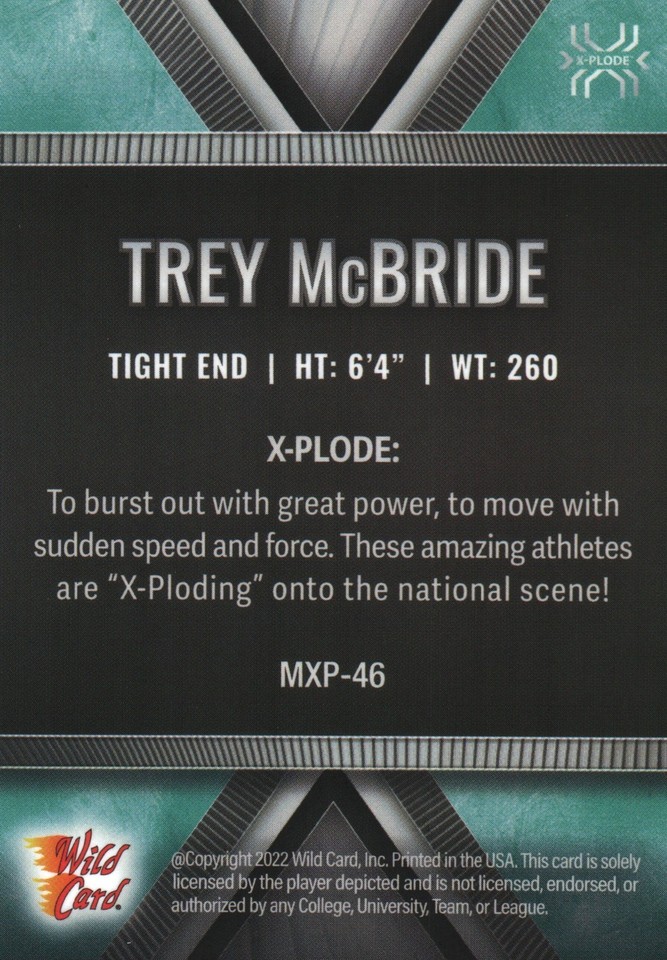 2022 Wild Card MATTE X-Plode Grey - Teal Trey McBride RC MXP-46 | eBay
