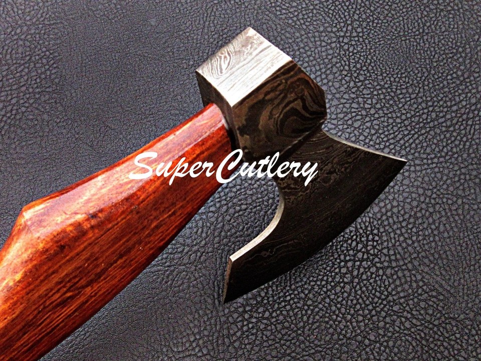 SUPER CUTLERY Custom Handmade Damascus AXE with Rose Wood Handle | eBay