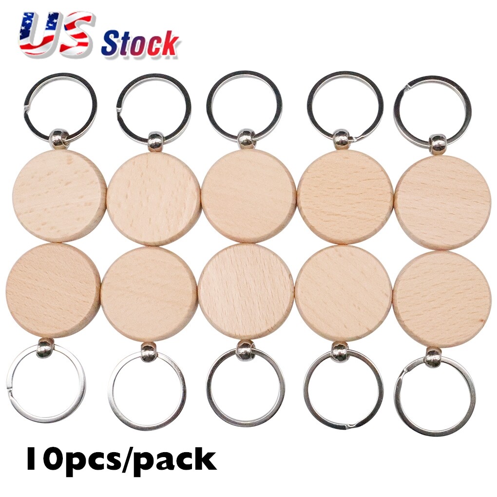 10pcs/pack Round Blank Wood Keychain Diy Custom Wood Key Tags Wood ...