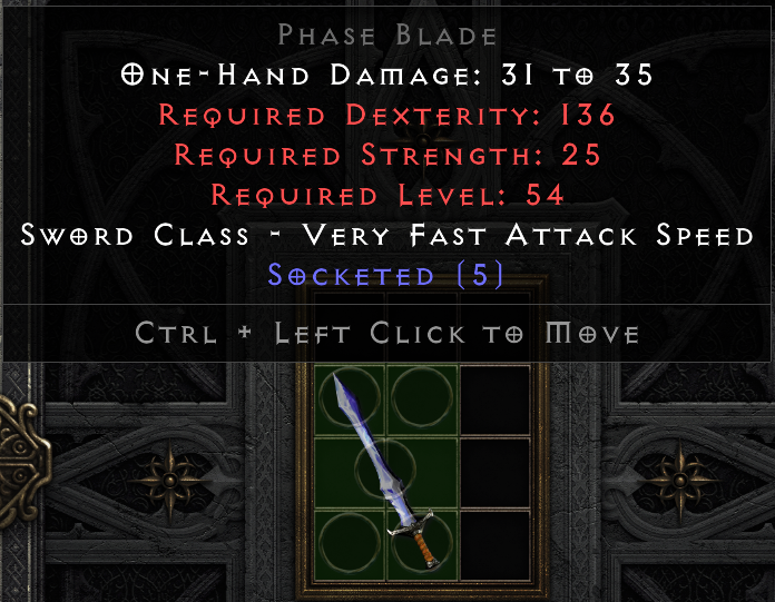 5 Open Sockets 5OS Phase Blade - Diablo 2 D2R Non-Ladder Softcore PC/PS ...