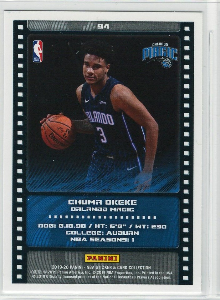 Chuma Okeke 2019-20 Panini Sticker & Card Col. #94 Rookie Card RC CARD ...