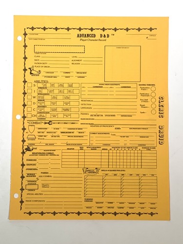CLASSIC! AD&D Player Character Record Sheet (DRUID, CLERIC) UNUSED E1 ...