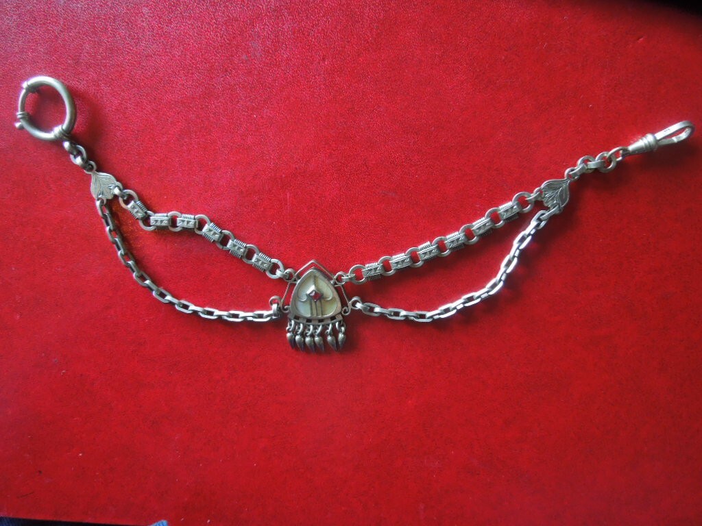 J5702 ART DECO GERMAN MOP/RED STONE POCKET WATCH CHAIN SEE DESCRIP | eBay