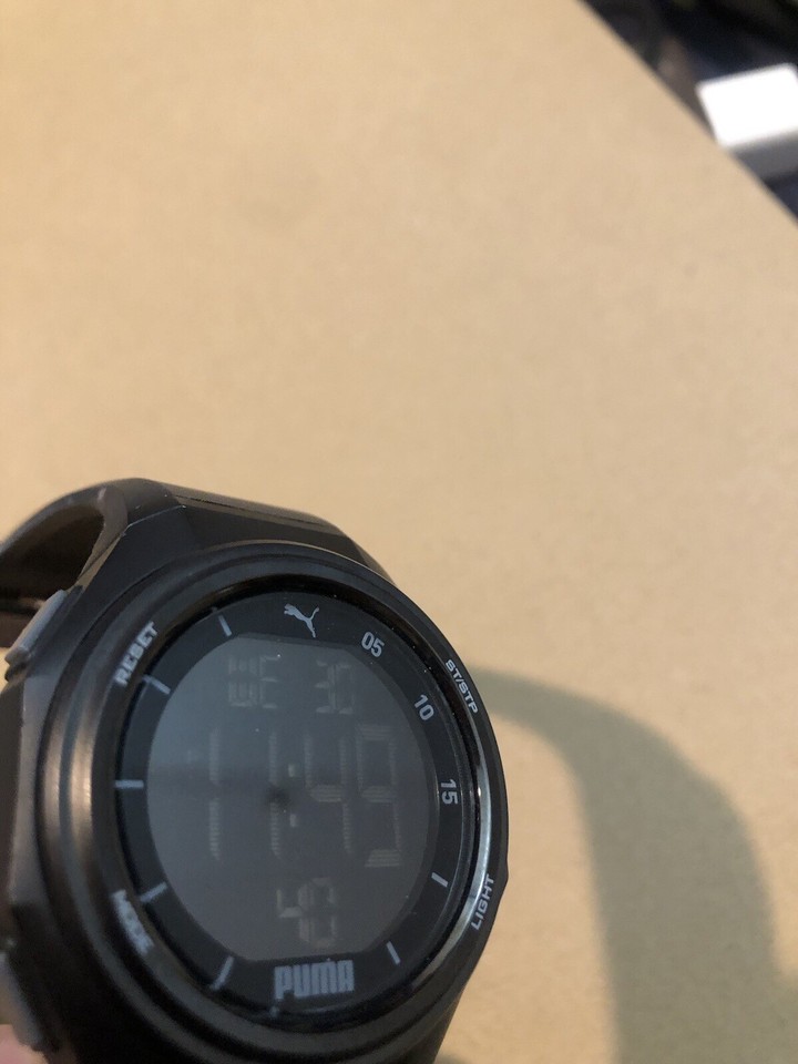 PUMA Mens Sports Watch, Black Digital LCD, Black Polyurethane Band ...
