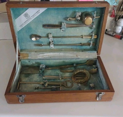 Vintage Thailand SIAM Bronze Factory 9 Piece Bar Utensil Tool Set w ...