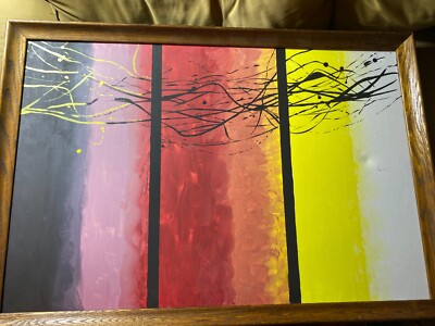 Large "Triptych Style Abstract Scene" Oil On Canvas Painting - Framed ...