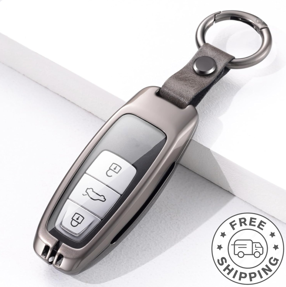 Leather Key Fob Case Cover Bag Metal Keychain for Audi Key fob case ...