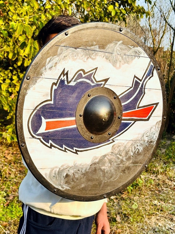 Antique Fish Design Medieval Wooden Viking Valhalla Cosplay Shield Hand ...