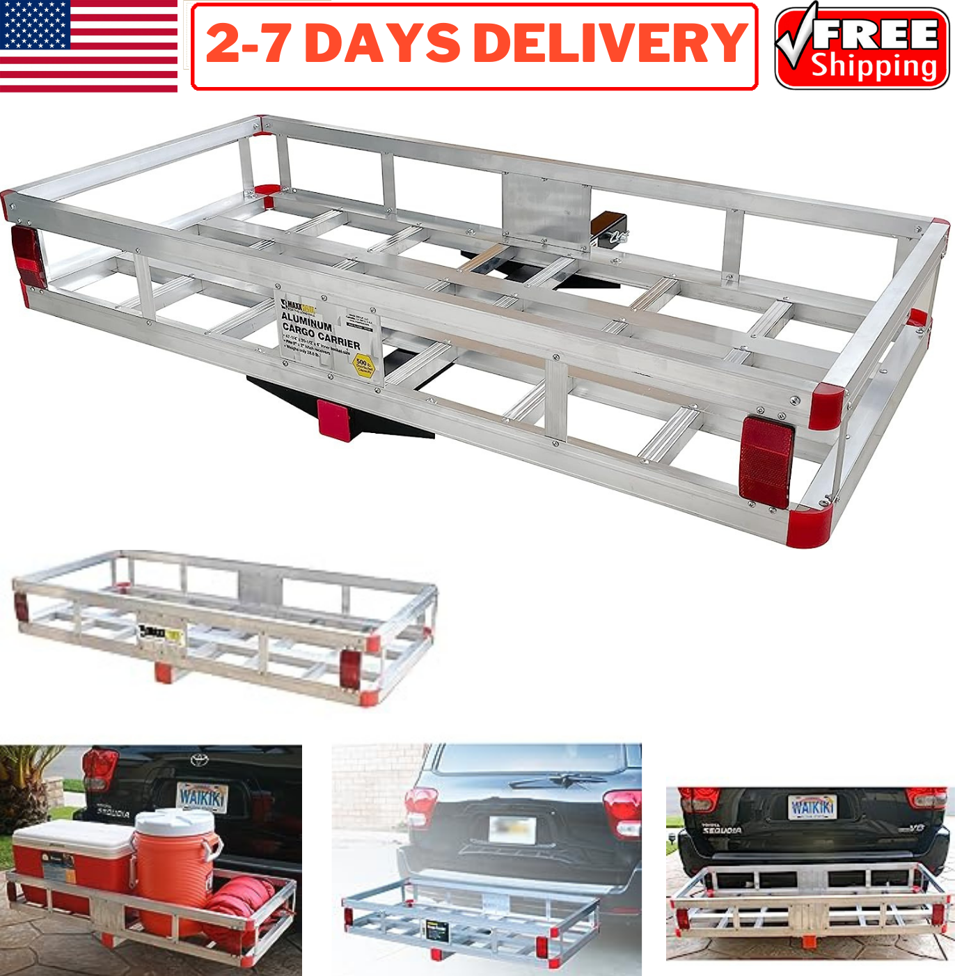 49"x22.5" Trailer Hitch Mount Cargo Carrier Folding Rack Rear Luggage ...