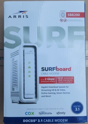 MINT ARRIS SURFboard SB8200 DOCSIS 3.1 Cable Modem 10 Gbps 2 Ports 32X8 ...