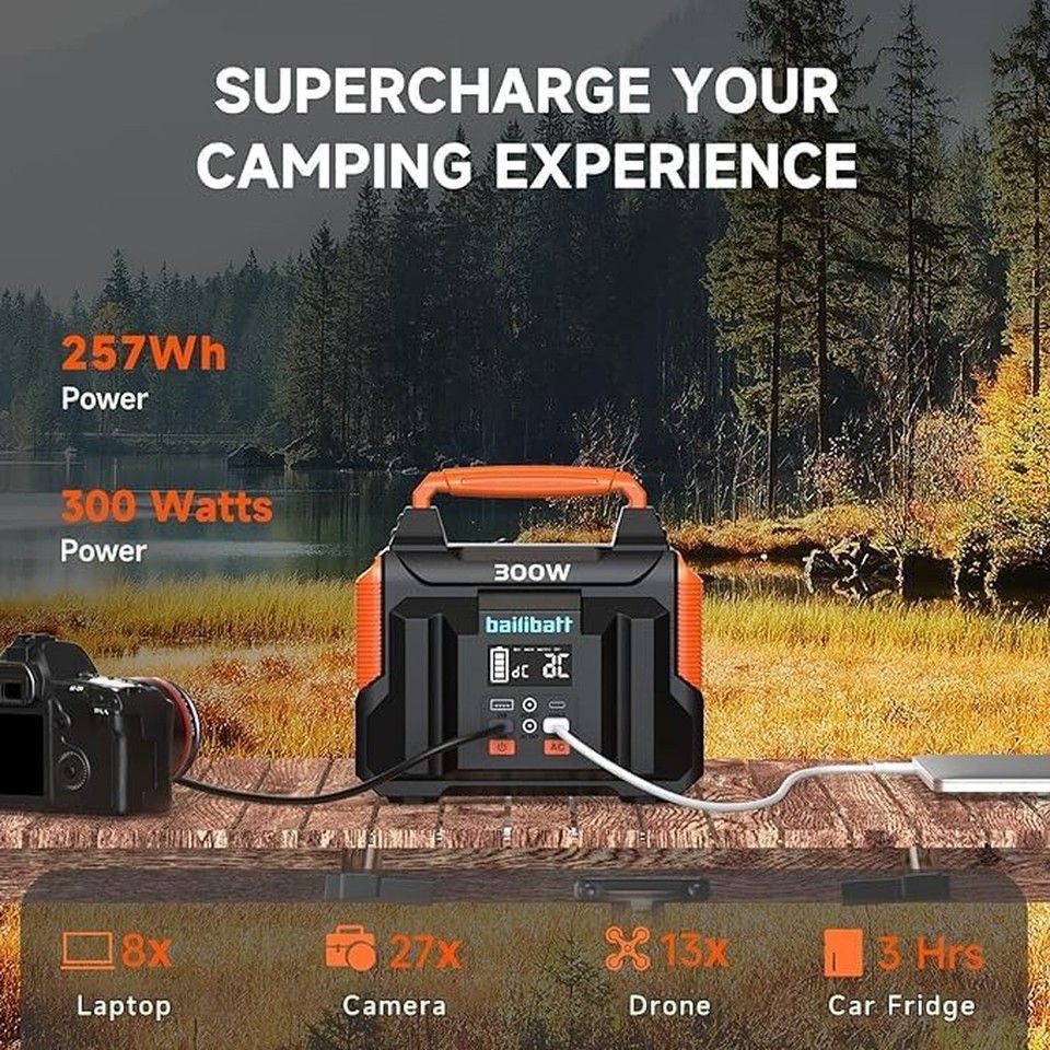Portable Power Station 300W 257Wh Solar Generator Li-Battery Backup AC ...