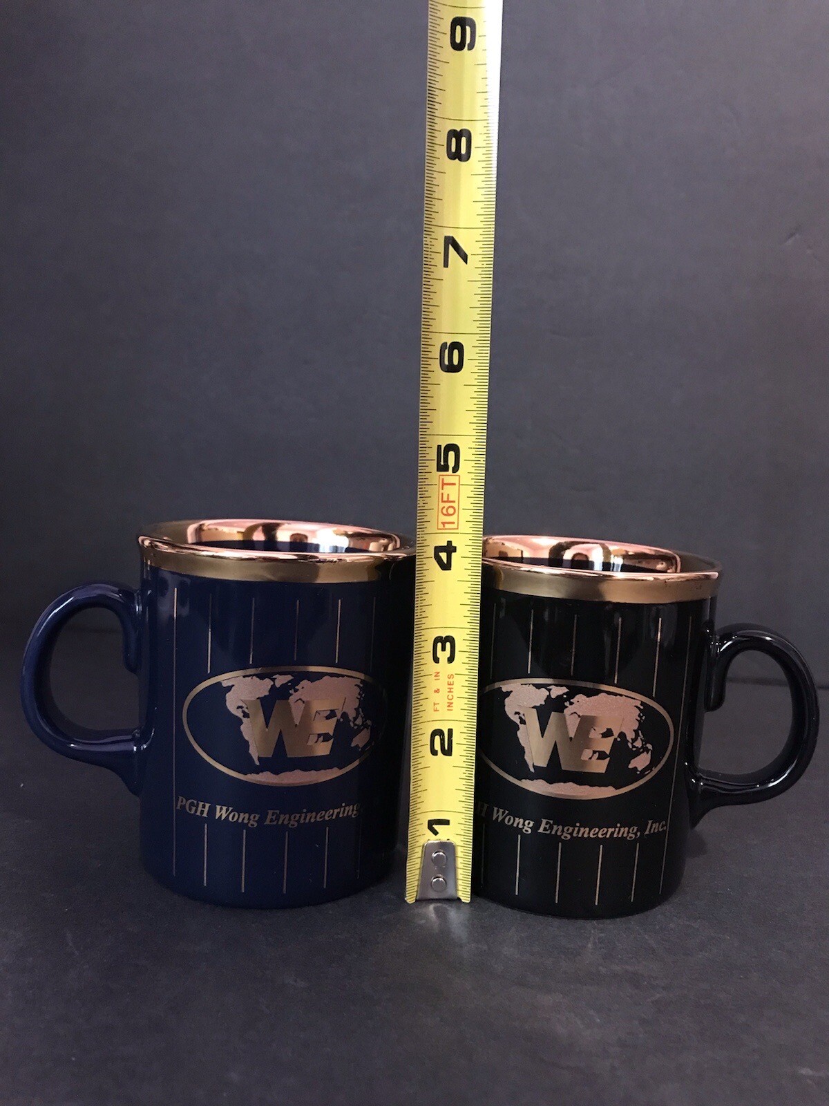 Vintage PGH Wong Engineering Mugs Gold Rimmed & Gold Logo (1)Blue (1 ...