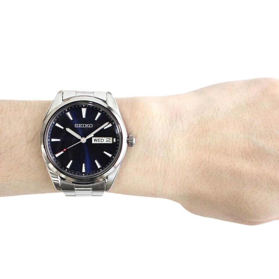 SEIKO SUR341P1 SUR341 Men Quartz Analog Navy Blue Day Date Metal | eBay