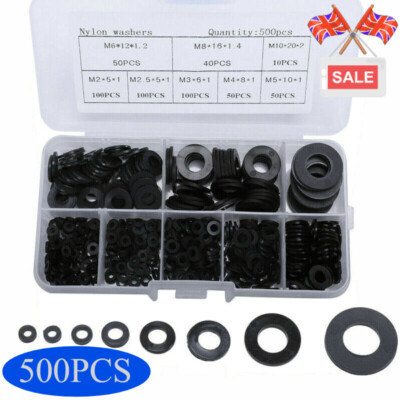 500PCS Flat Washers Nylon Rubber Rings Plain Repair Gasket Assortment ...