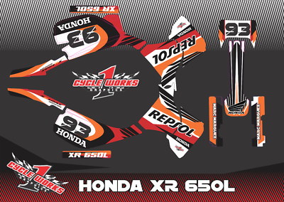 HONDA XR 650L XR650 CUSTSTOM GRAPHICS KIT GRAFICAS DECAL REPSOL RACING ...