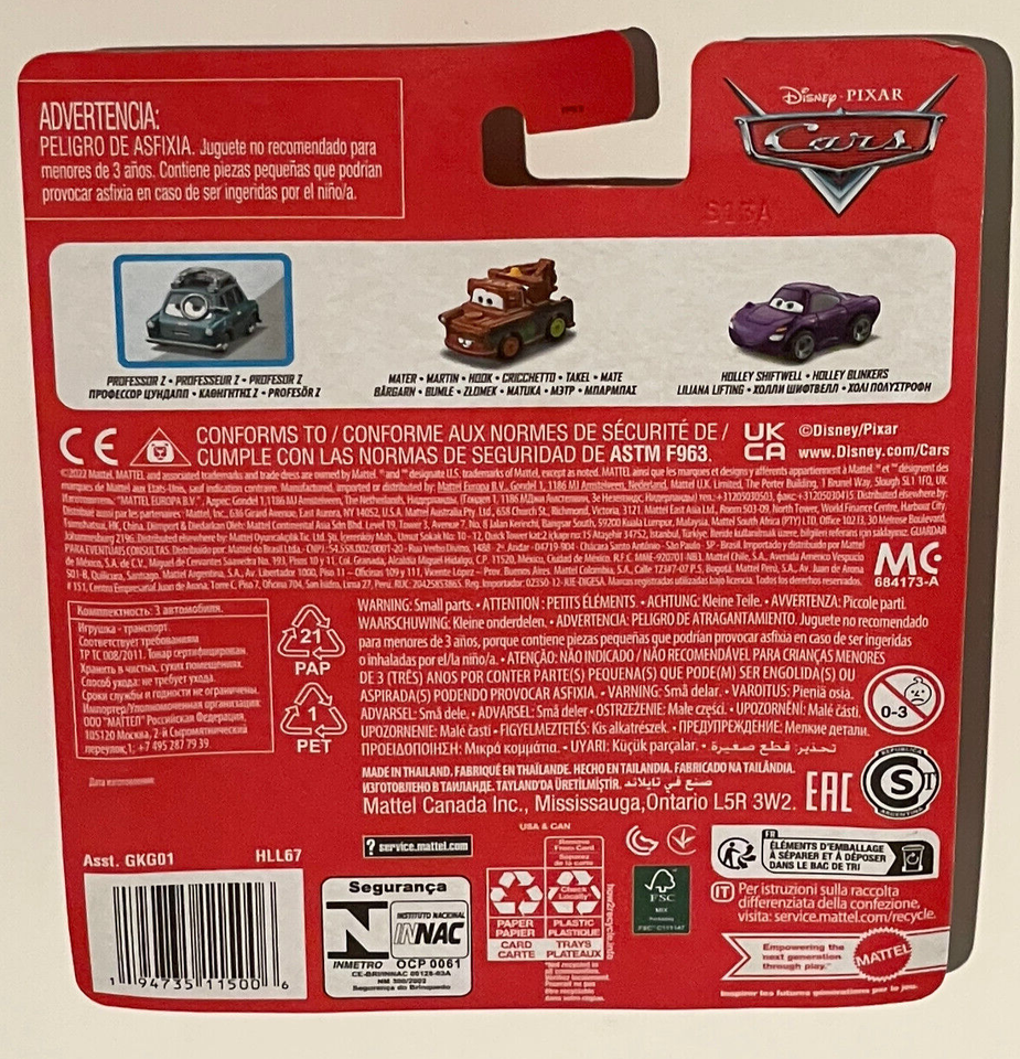 New! DISNEY PIXAR CARS MINI RACERS Proffessor Z Mater Holley Shiftwell ...