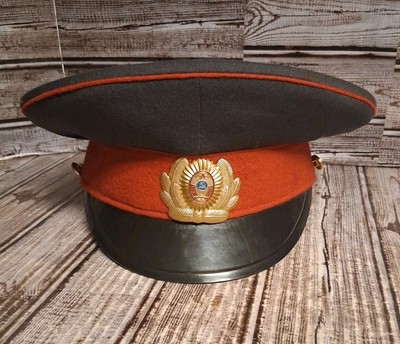 Vintage Soviet Military Officer Visor Russian Police Cap Hat Sz 56 USSR ...