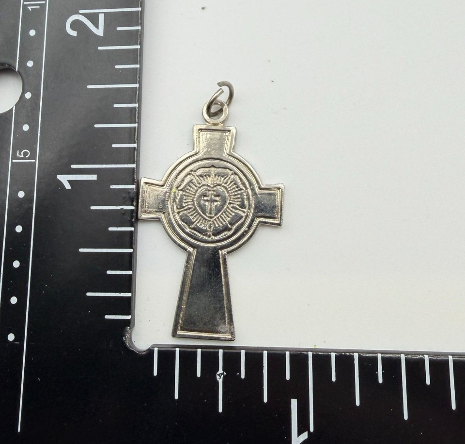 Lutheran Cross Pendant Silver Tone Rose Heart Religious Church Prayer ...