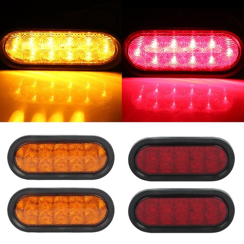 4x Amber Red 6" 21LED Tail Side Marker Lights Rubber Base For Trailer ...