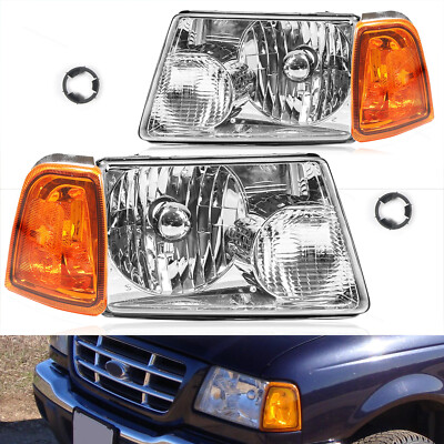 Fits 2001-2011 Ford Ranger Headlights Replacement Chrome Headlamp ...