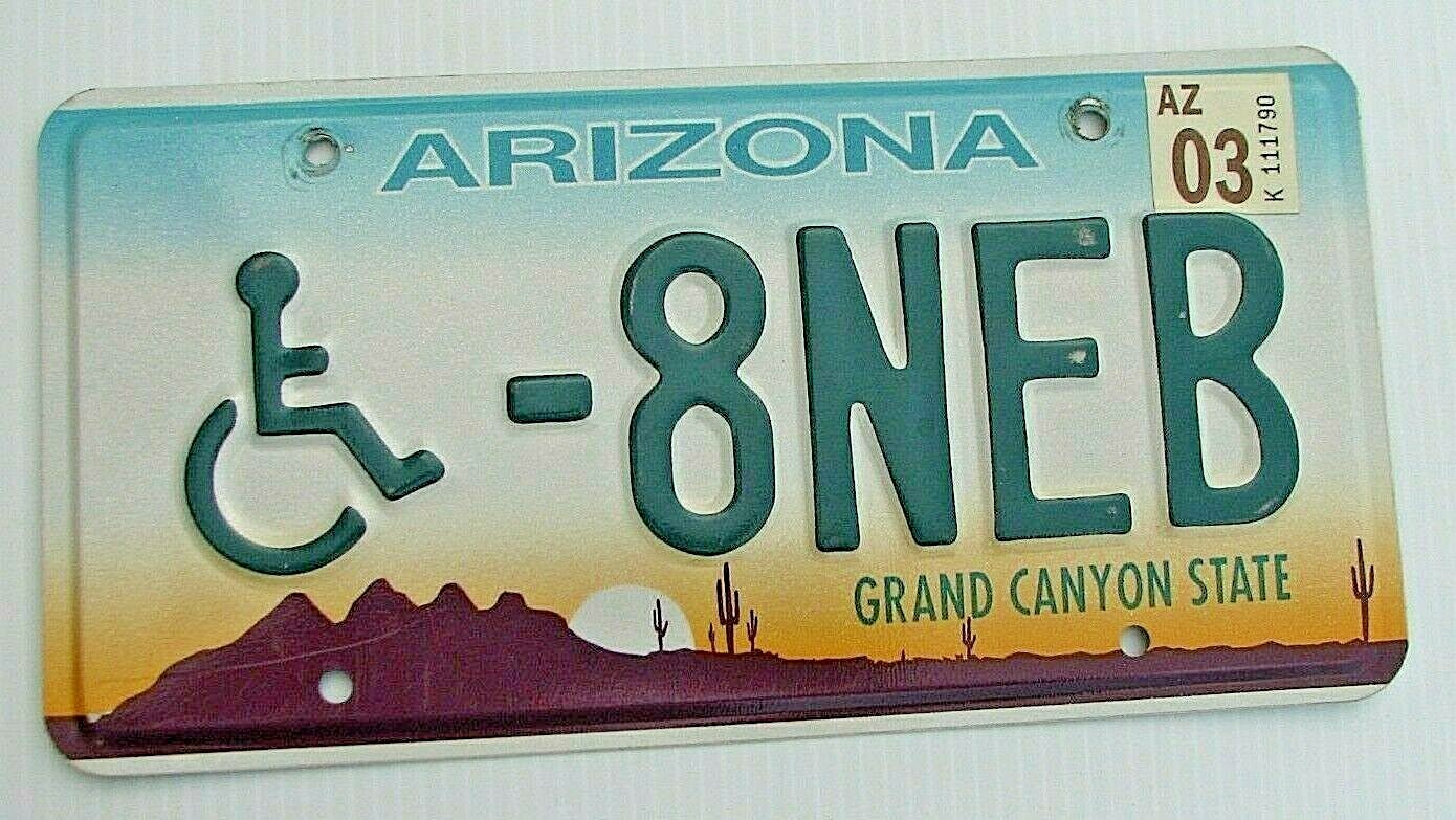 1997 ARIZONA DISABLED PERSON HANDICAPPED LICENSE PLATE " 8 NEB " AZ ...