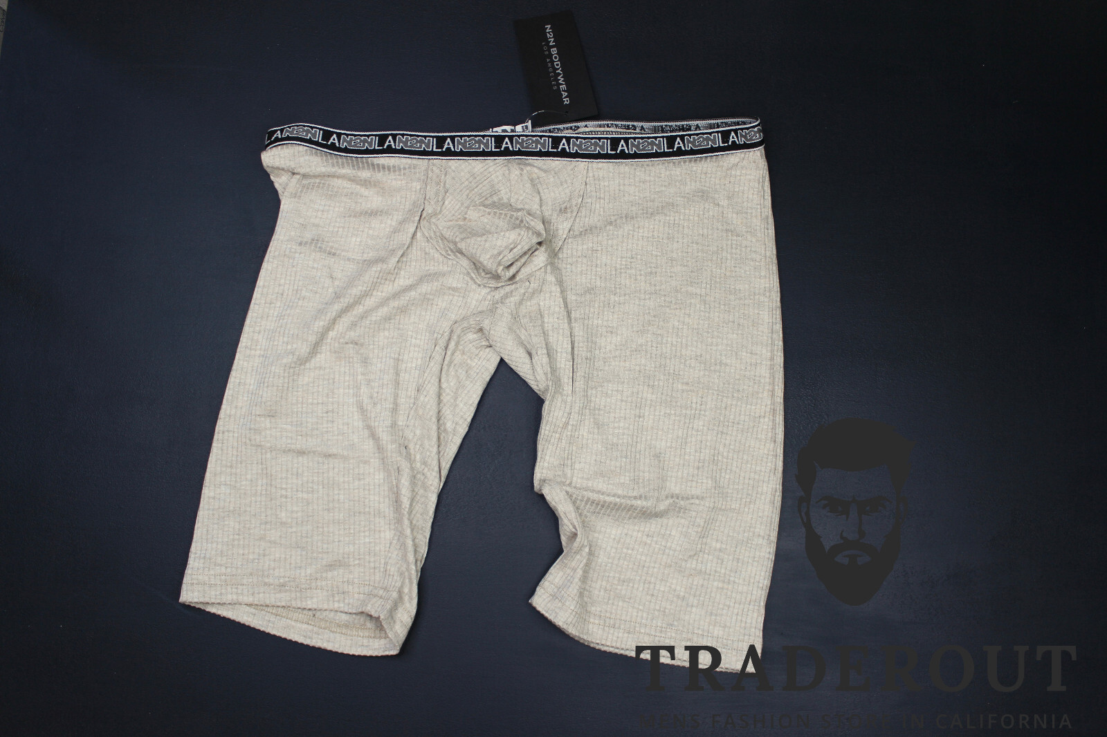 N2N Bodywear Men oatmeal color Rayon air rib lounge biker shorts size L ...