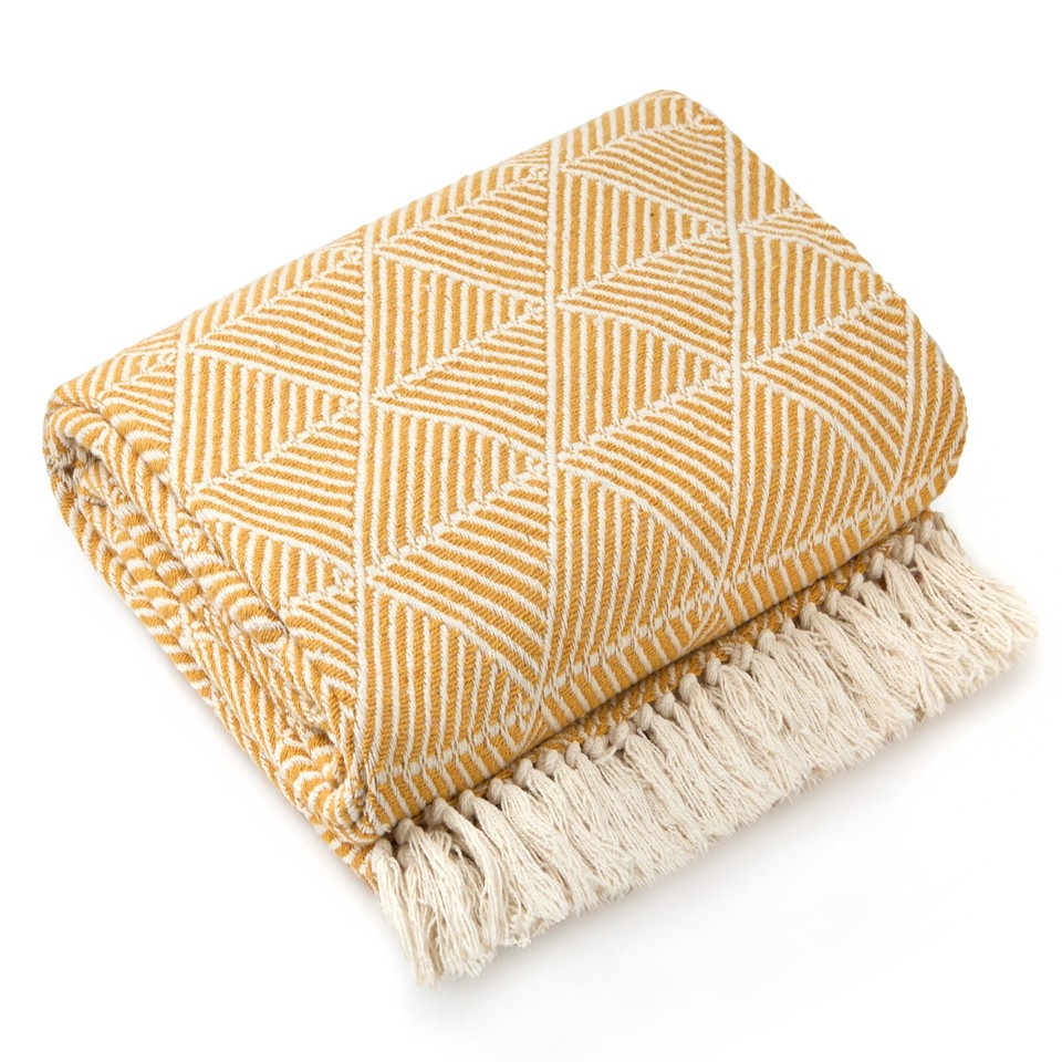 Throw Blanket for Sofas Couch Bed Runner Scandi Woven Soft Cotton Zahra ...