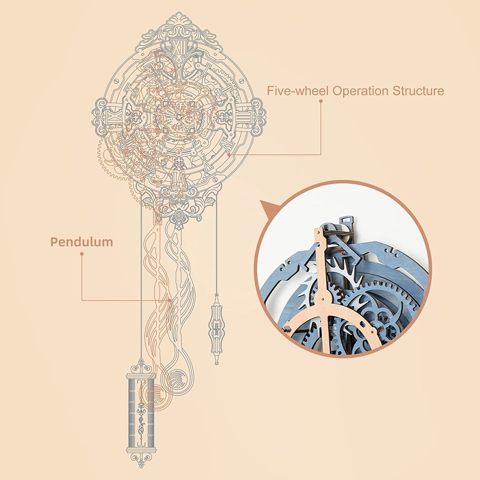 ROKR New 3D Wooden Puzzle Time Art Romantic Notes Wall Clock Building ...