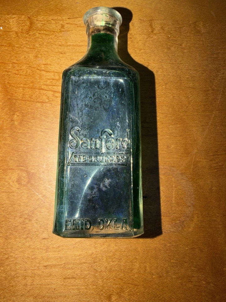 EMBOSSED OKLAHOMA DRUG STORE BOTTLE-SANFORD-ENID-HAND BLOWN-C.1900 | eBay