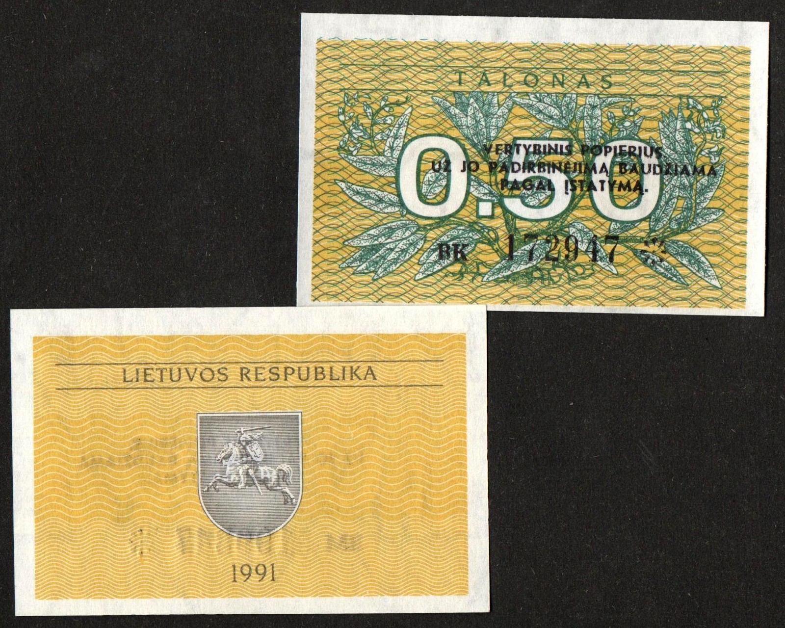 LITHUANIA 0,50 TALONAS UNC BANKNOTE 1991 LITUANIA BANCONOTE FIOR DI ...