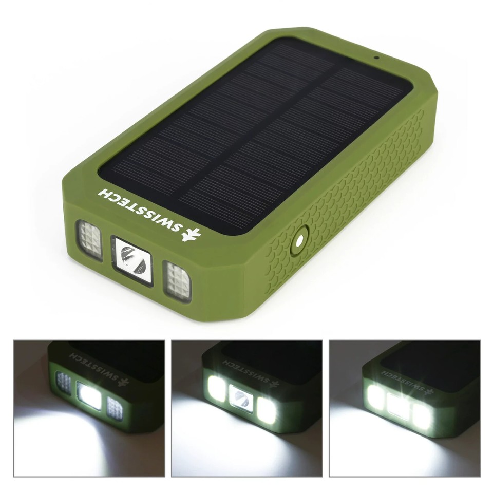 Swiss Tech 20000 mAh SOLAR PORTABLE POWER BANK / WIRELESS CHARGER ...