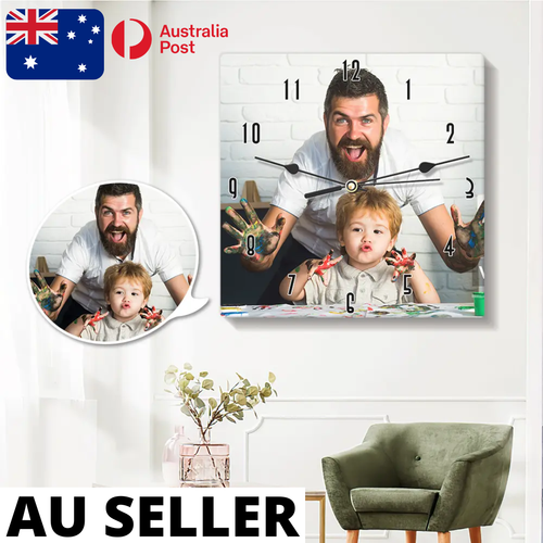 Custom Clock Face Photo Square Wall Personalised Customised - AU Stock ...