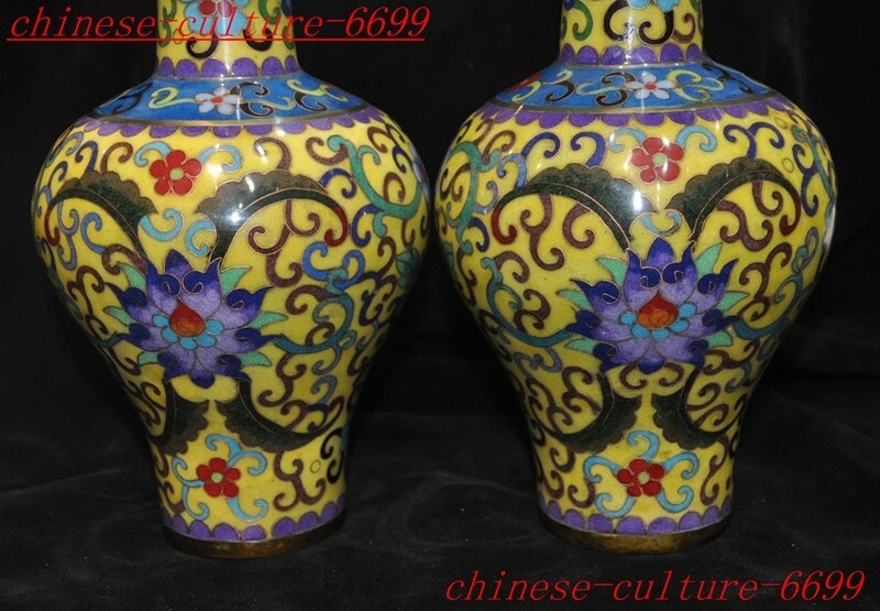 10" mark China Ancient bronze cloisonne Fushou pattern Zun Cup Pot Vase ...
