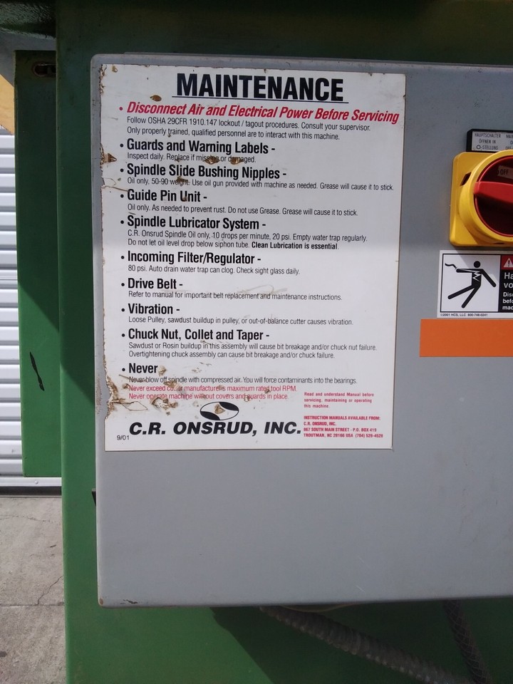 CR Onsrud Inverted Router, Model 3025 (Woodworking Machinery) | eBay