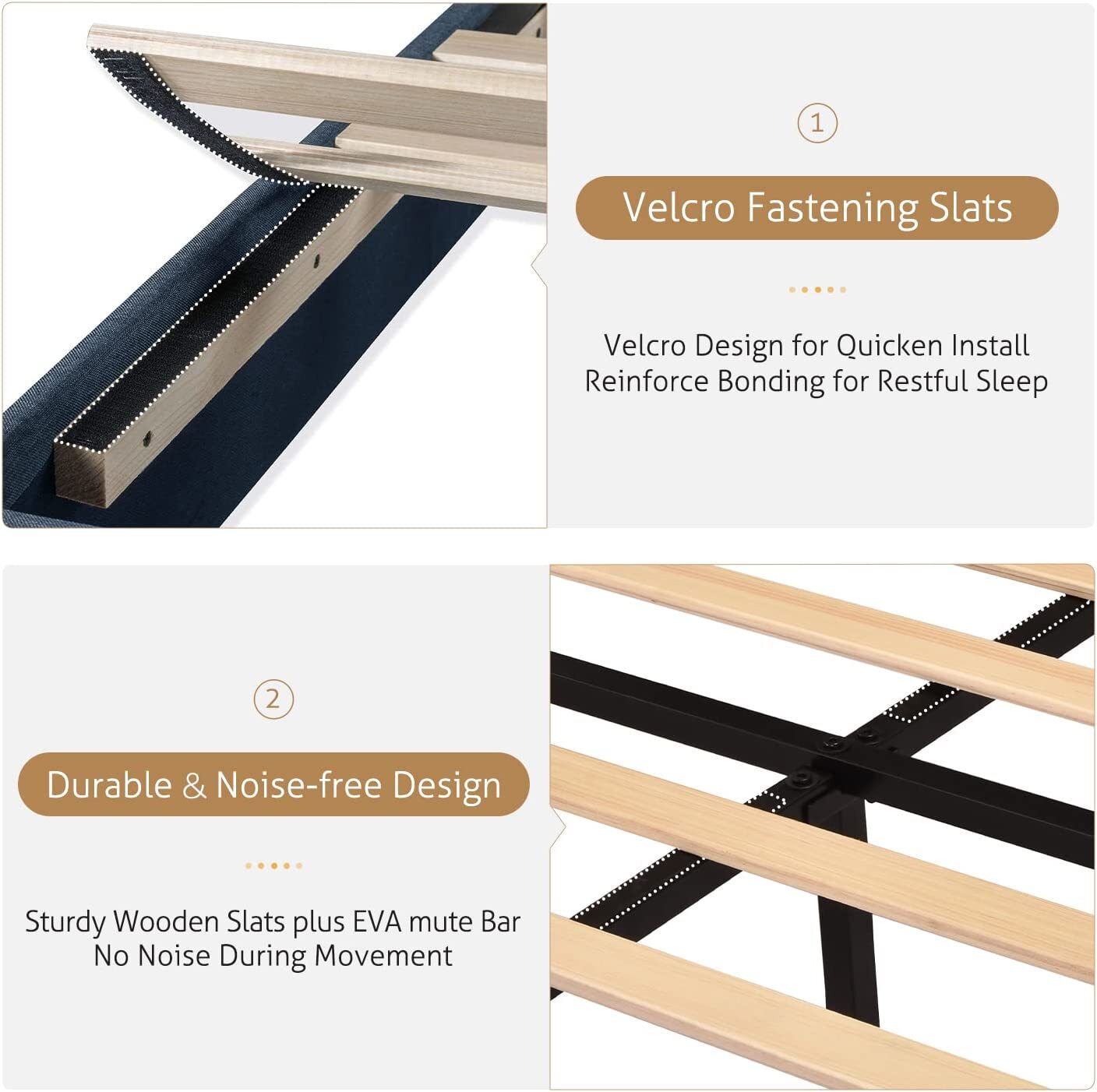 Slat Platform Bed Frame Full Queen King Size with Fabric Upholstered ...