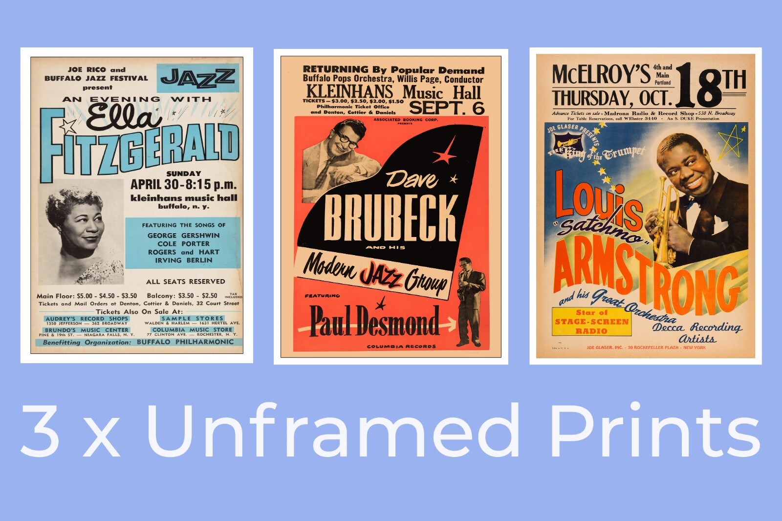 Set of 3 Vintage Jazz Concert Poster Prints / Framed Wall Art / Jazz ...
