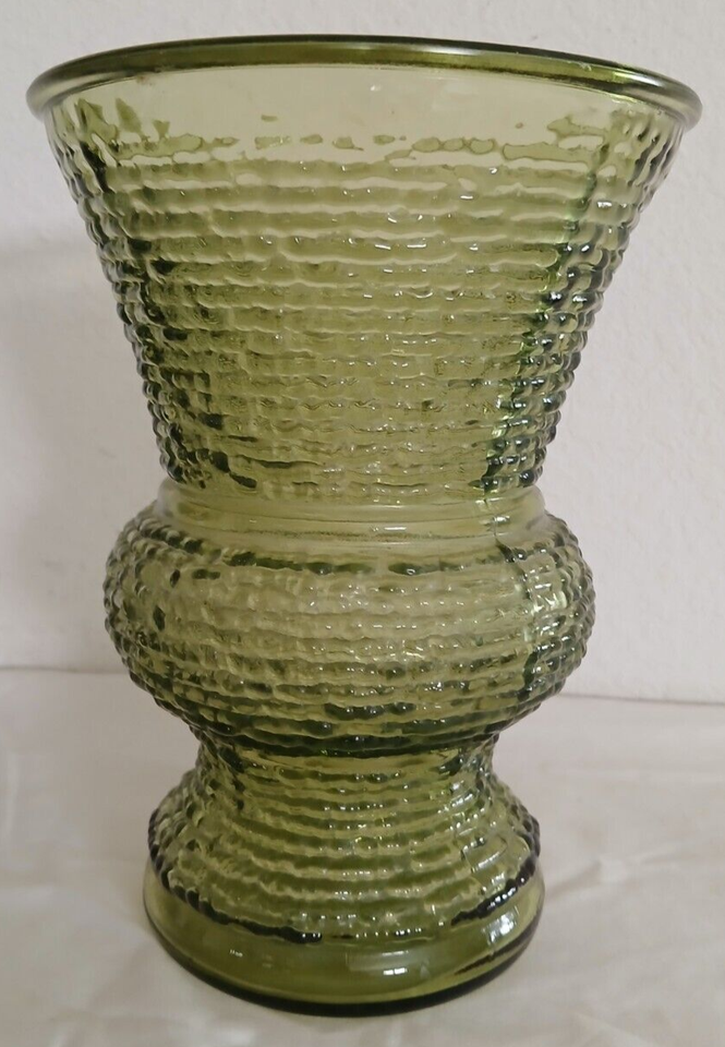 Napco Embossed Textured Green Glass Vase 7.77" Tall Vintage | eBay