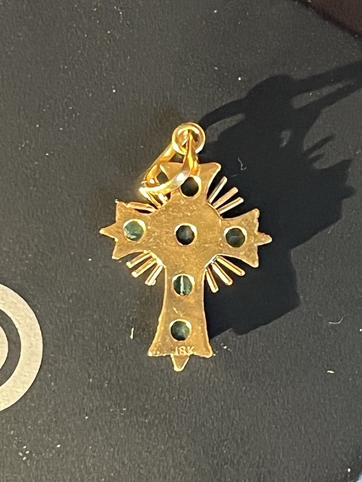 18K Yellow Gold Cross Pendant With 6 Columbian Emeralds. | eBay