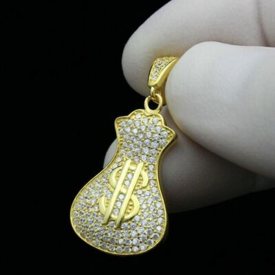 3 CT Round Cut VVS1 Diamond Money Bag Pendant With Chain 14k Yellow ...