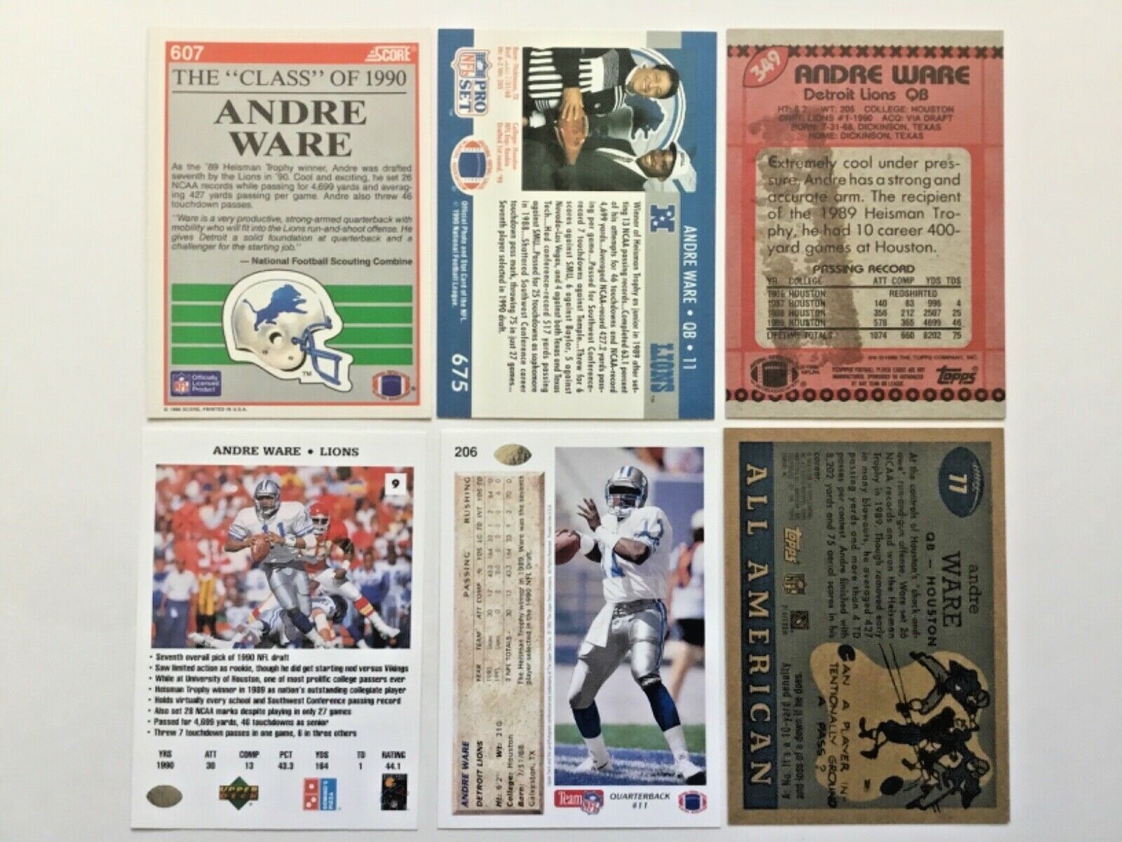 Andre Ware, Houston Cougars Detroit Lions, 1990 Score #292, ROOKIE CARD ...