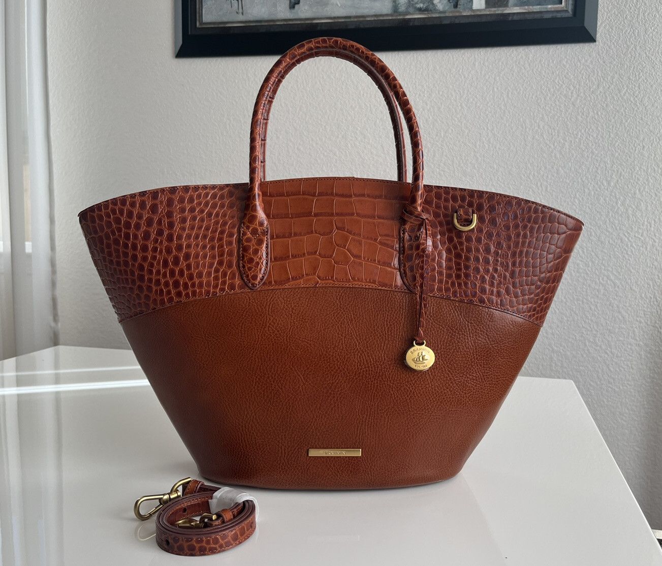 BRAHMIN Mira Butterscotch Laurence Tote Bag+ Free Bag Charm NWT | eBay